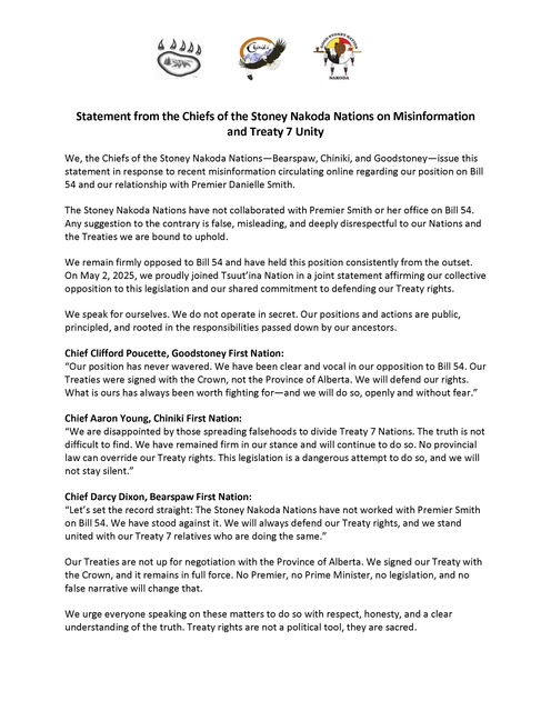 Statement from the Chiefs of the Stoney Nakoda Nations on ...